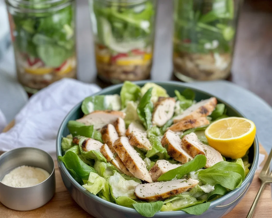 Grilled Chicken Caesar Pasta Salad Jars