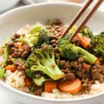 Ground Beef Stir-Fry Bowl with Garlic Veggies & Steamy Rice